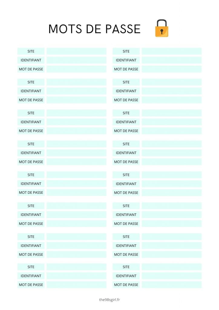 Organiser ses mots de passe : feuilles mémo à imprimer - AnneSo Orga
