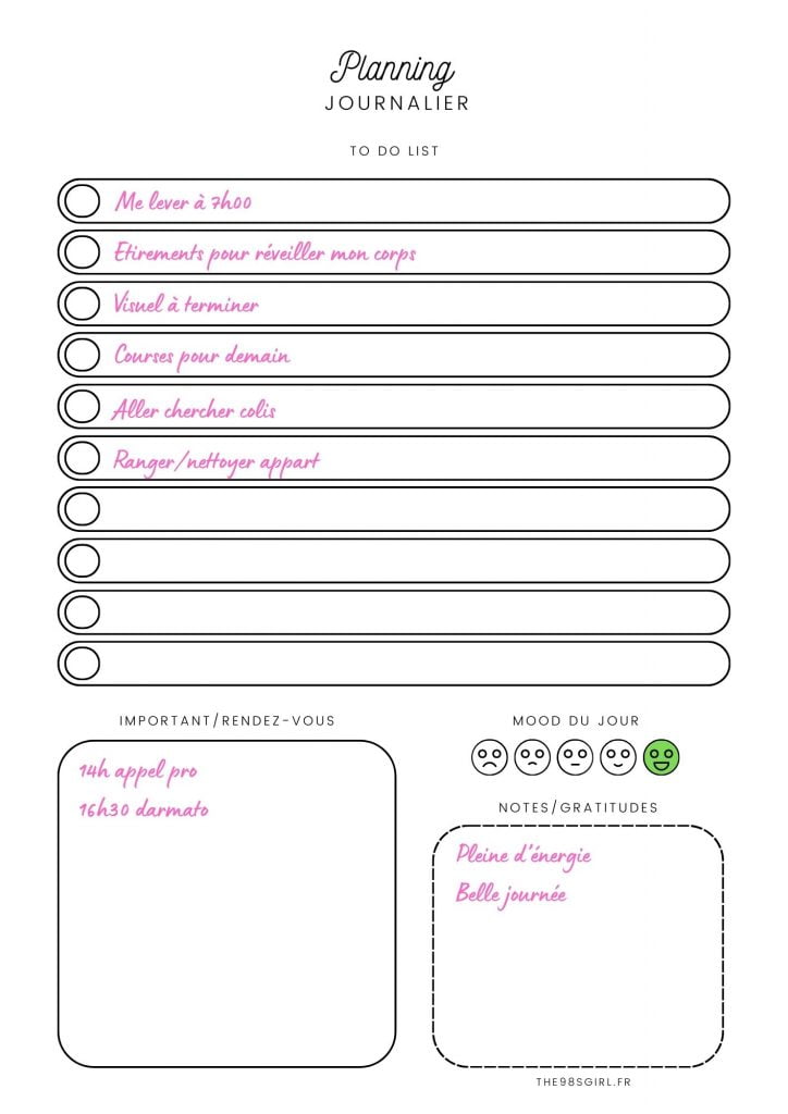 Planning journalier vierge : 3 super modèles à imprimer - AnneSo Orga