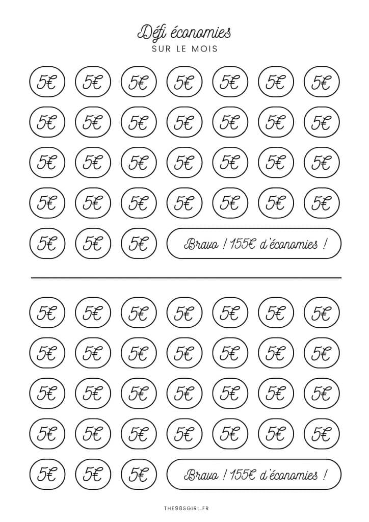 5 super défis budgétaires gratuits à imprimer (2€/5€/10€) - AnneSo Orga