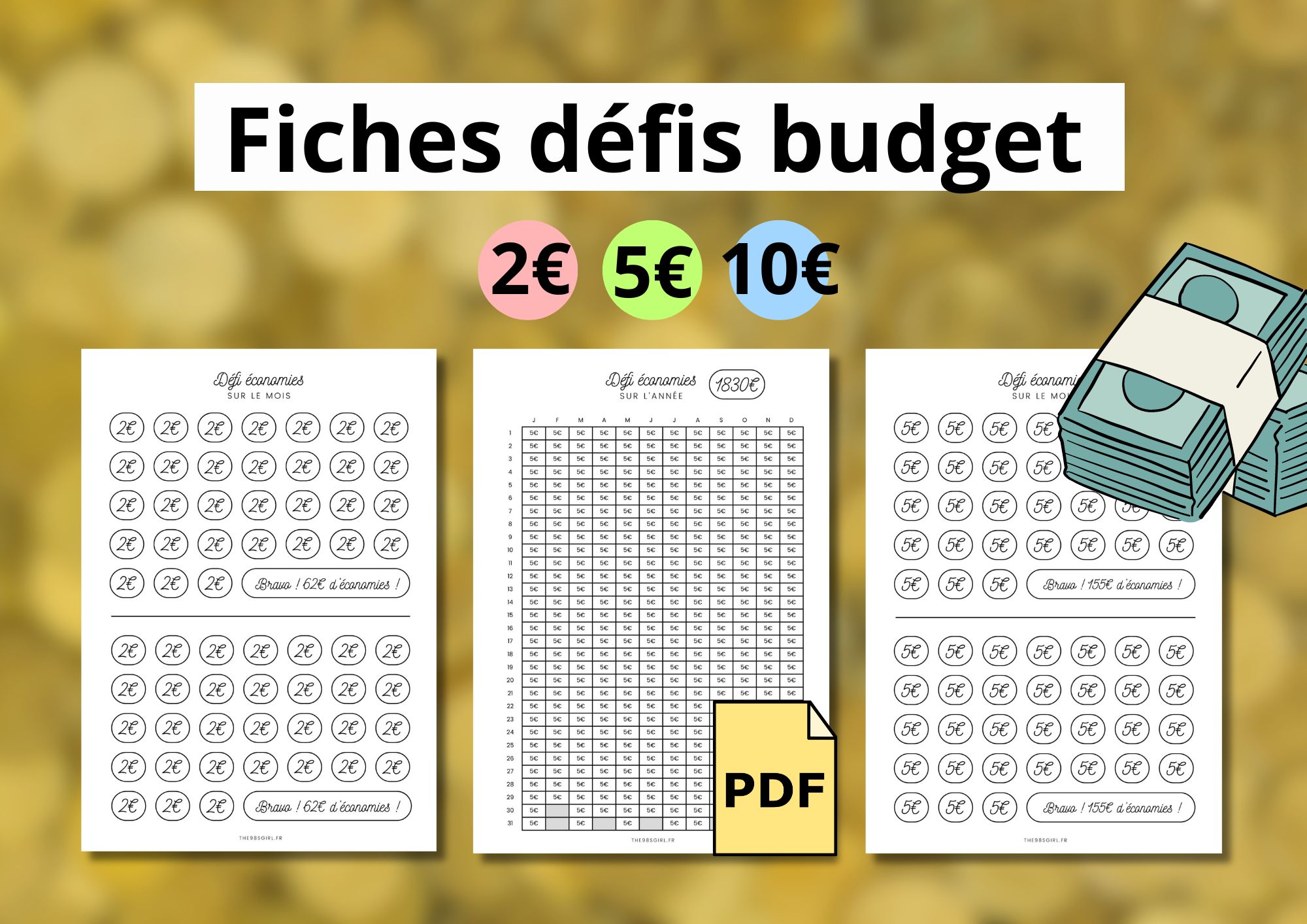 5 super défis budgétaires gratuits à imprimer (2€/5€/10€) - AnneSo Orga