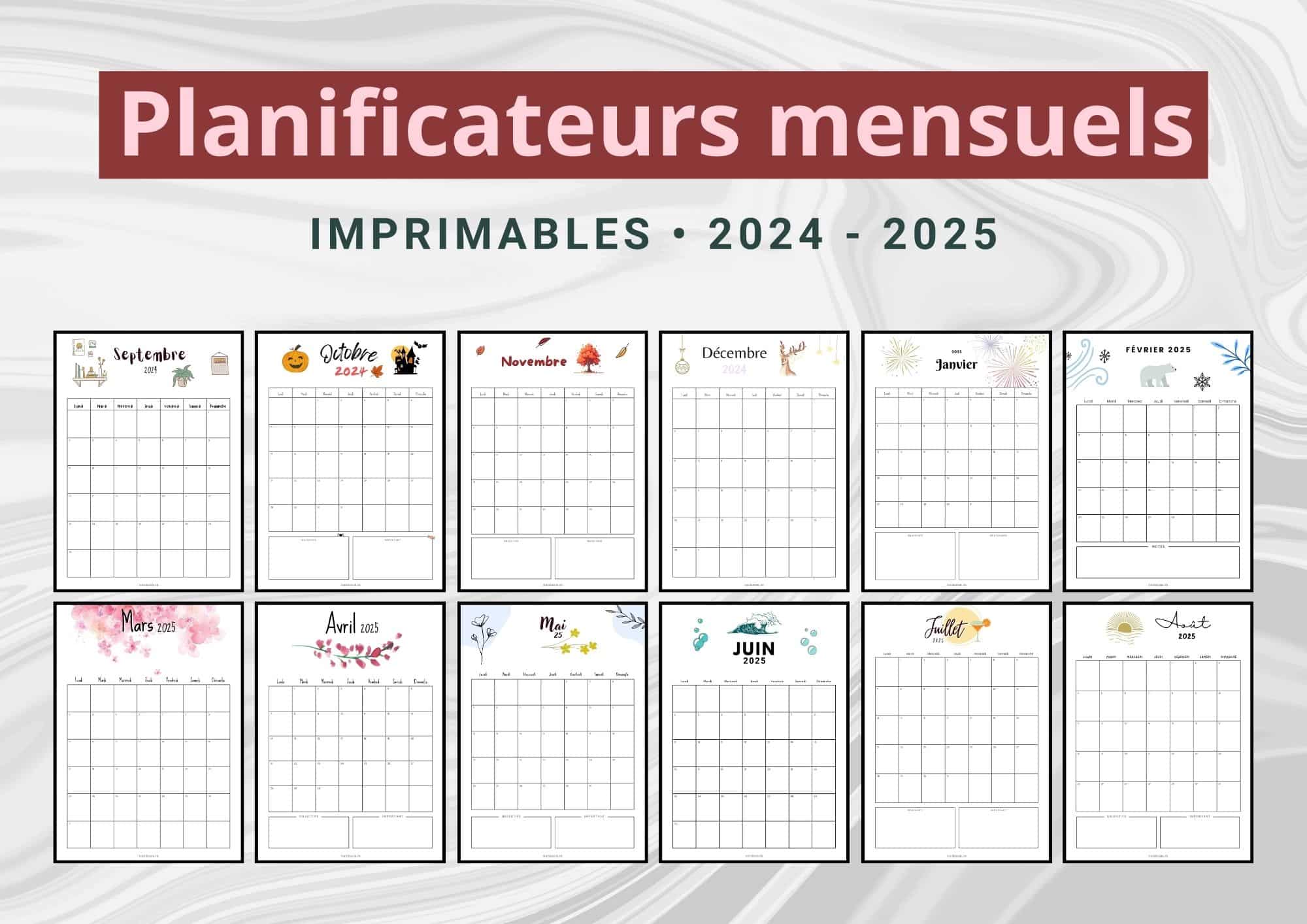 Planificateurs mensuels à imprimer 2024/2025 - AnneSo Orga